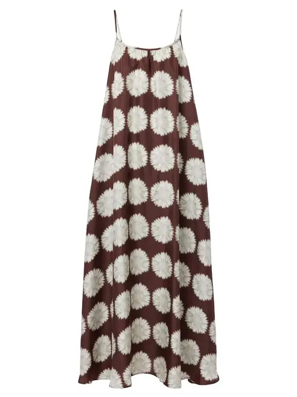 Asceno Napoli Floral Silk Twill Maxi Dress - Brown
