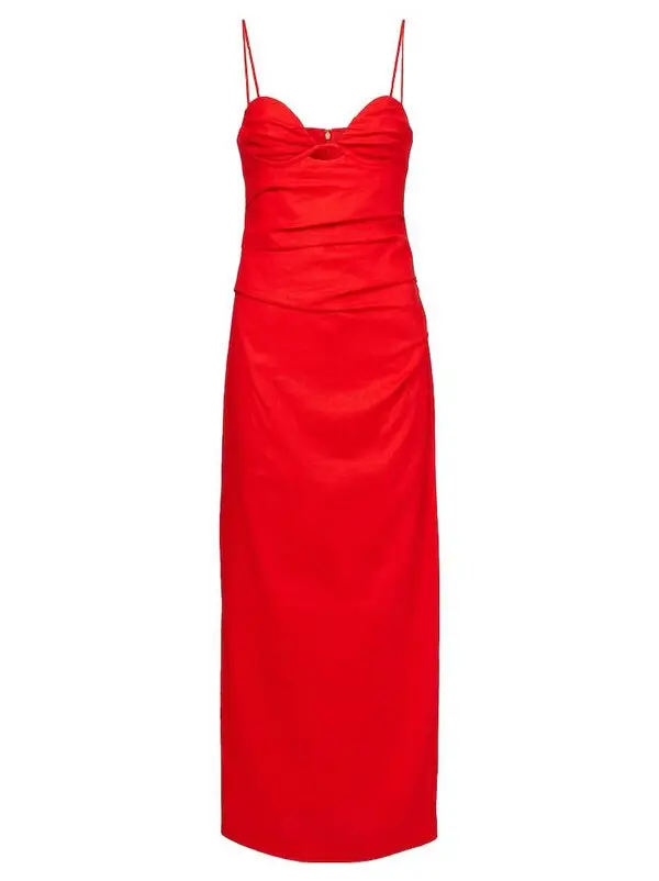 SIR. Noemi Ruched Linen Maxi Dress - Red