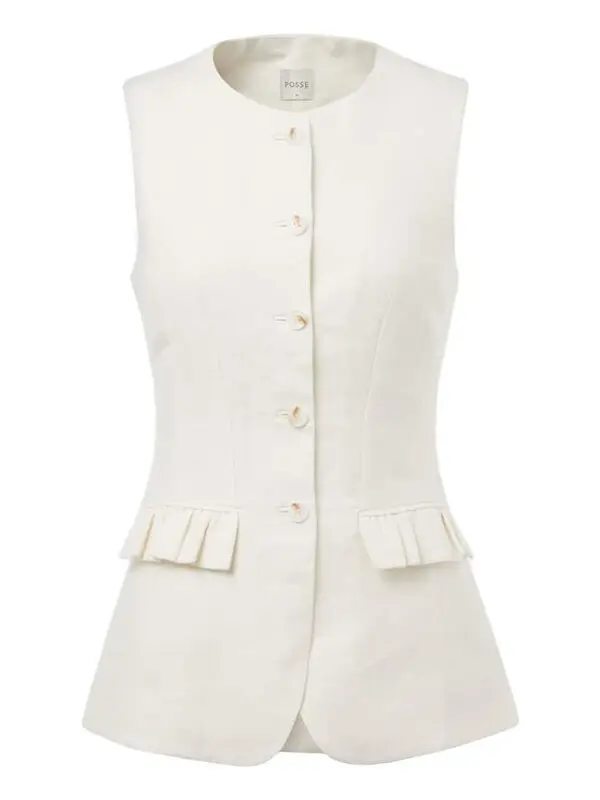 Posse Matilda Ruffled Linen Vest - White