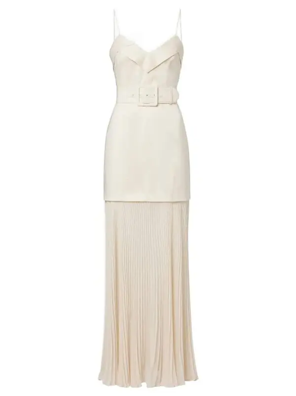 Rebecca Vallance Bailey Belted Pleated Maxi Dress - White