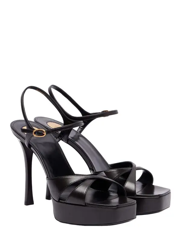 Saint Laurent Debbie 110 Leather Platform Sandals - Black