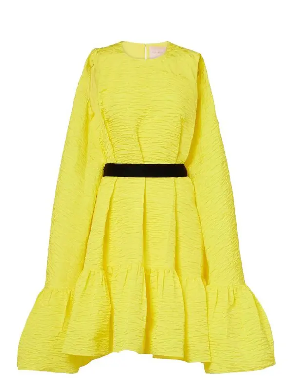 ROKSANDA Elia Caped Ruffled Cloqué Minidress - Yellow