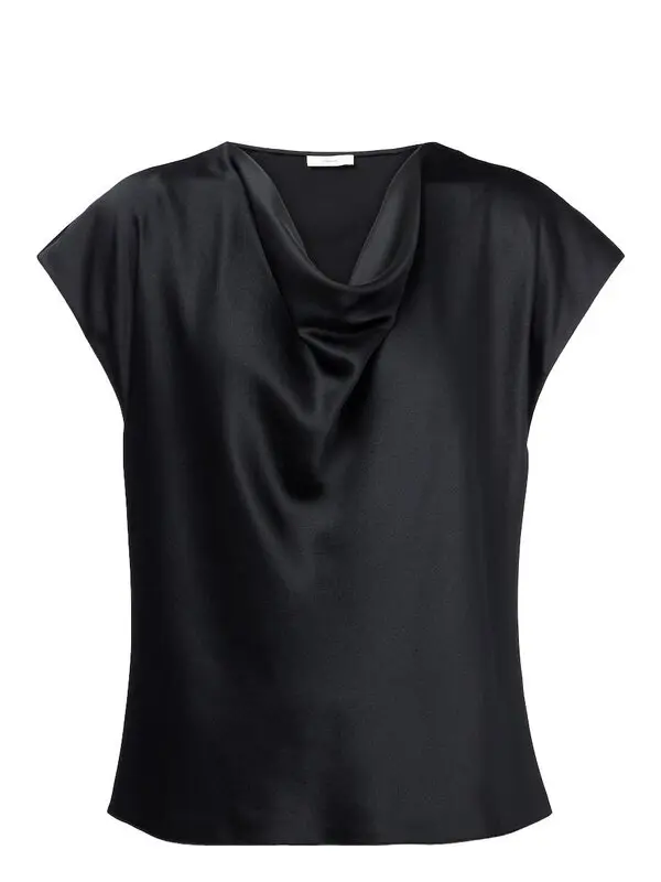 Vince Draped Silk Satin Top - Black
