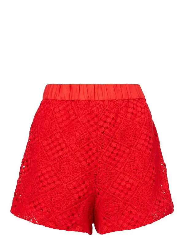 Sir The Label Crochet High-rise Cotton-blend Shorts - Red