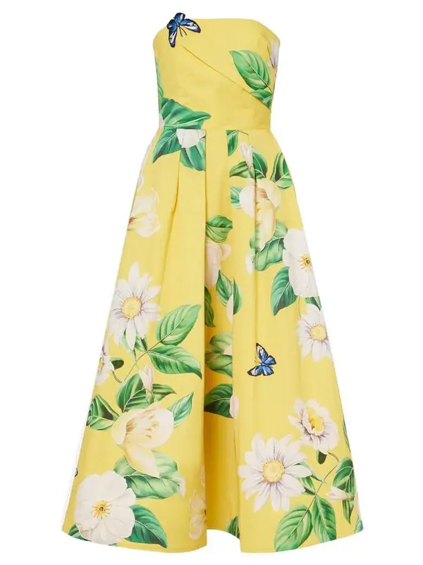 LEO LIN Lynn Floral Cotton Bustier Dress - Yellow