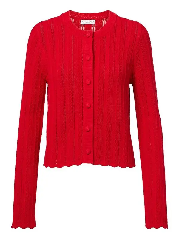 Altuzarra Mariette Scalloped Pointelle Cotton Cardigan - Red