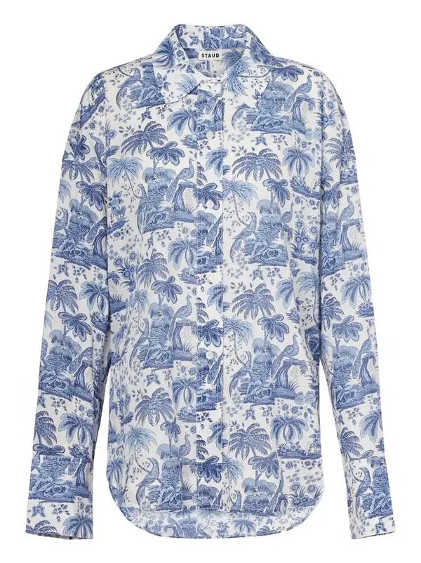 Staud Printed Cotton Voile Shirt - Blue