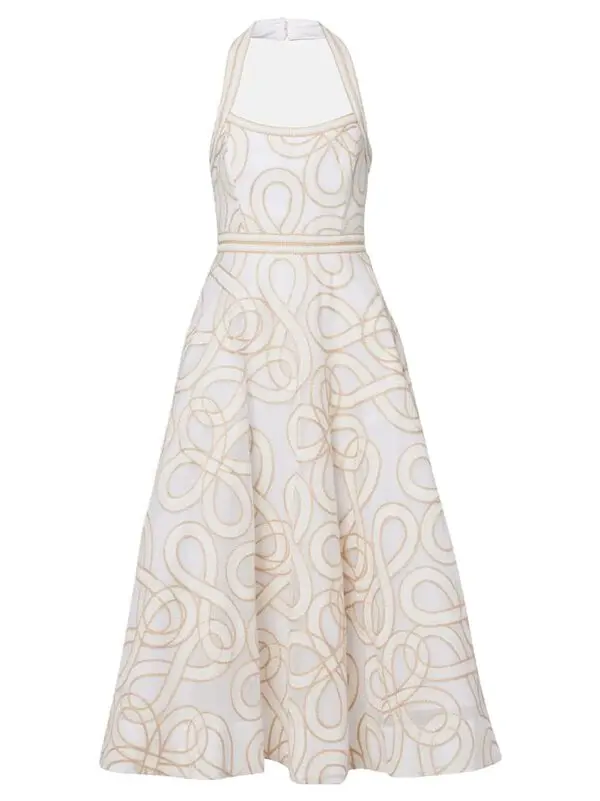 Rebecca Vallance Irena Embroidered Halterneck Midi Dress - White