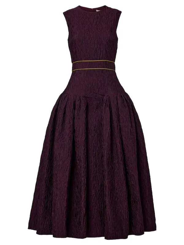 ROKSANDA Aya Smocked Cloqué Midi Dress - Burgundy
