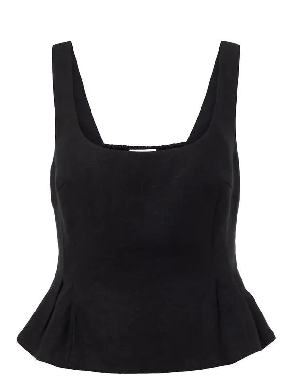 Posse Rosalie Peplum Linen Top - Black