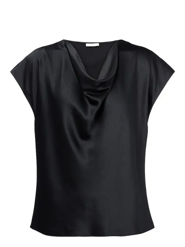Vince Draped Silk Satin Top - Black
