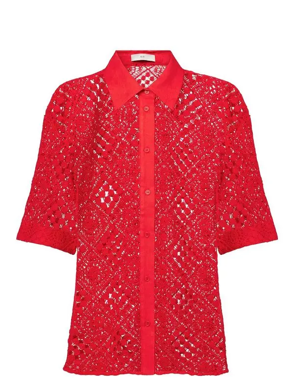 Sir The Label Rayure Cotton-blend Crochet Shirt - Red