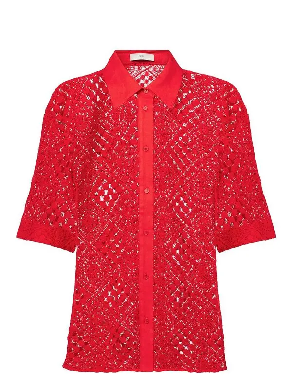 SIR. Rayure Cotton-blend Crochet Shirt - Red