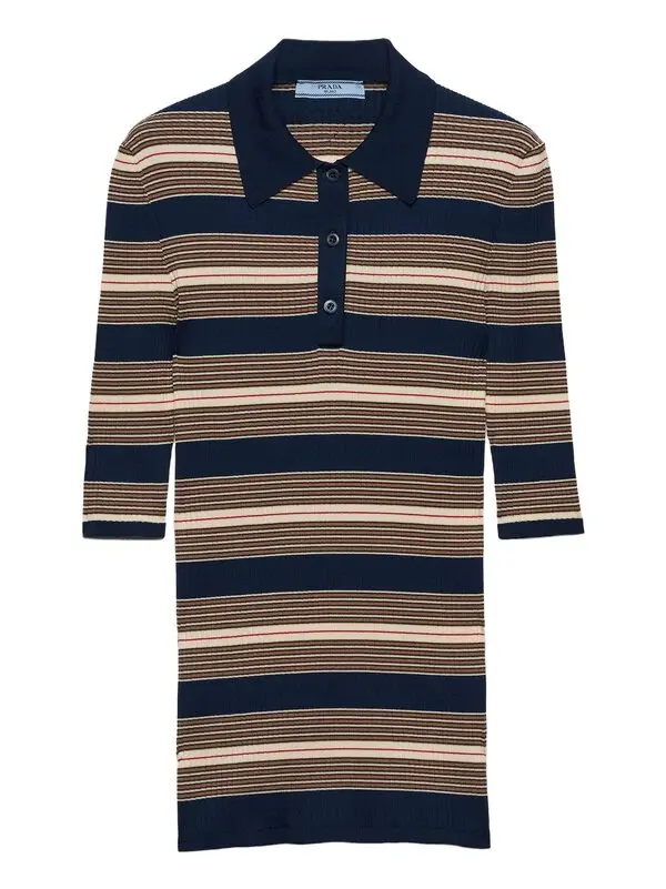 Prada Striped Cotton Polo Shirt - Blue