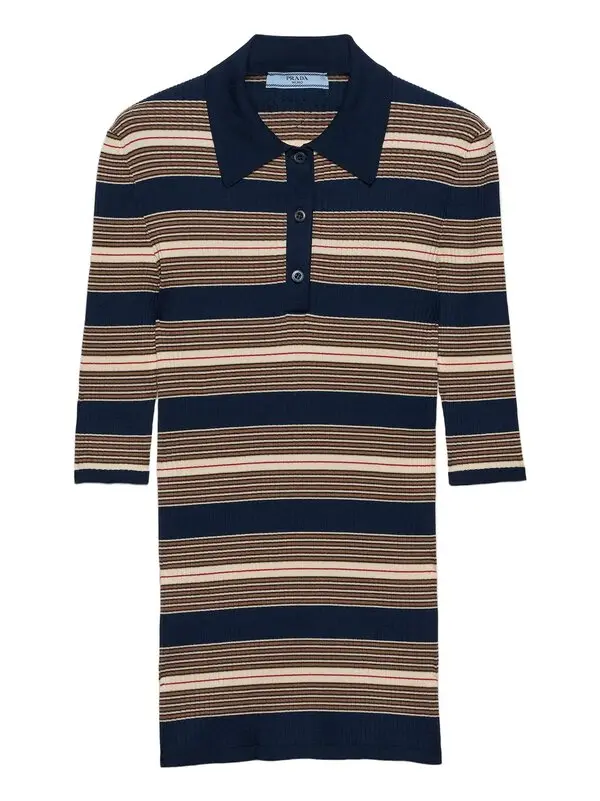 Prada Striped Cotton Polo Shirt - Navy