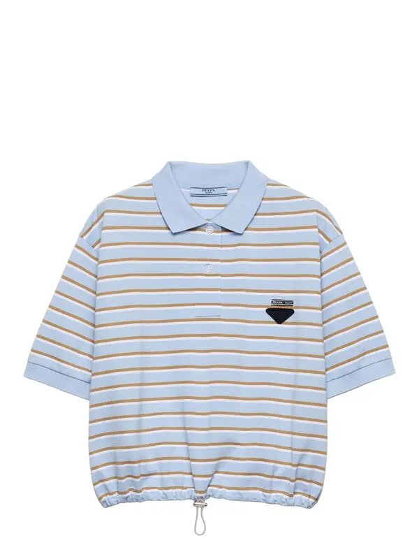 Prada Cropped Striped Piqué Polo Shirt - Light Blue