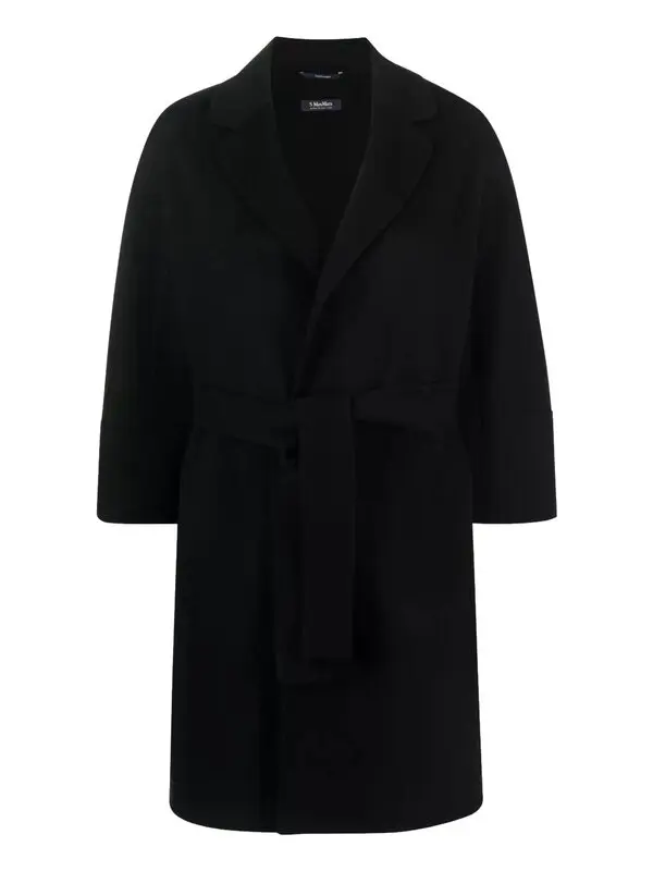 Max Mara Belted Virgin Wool Coat - Black