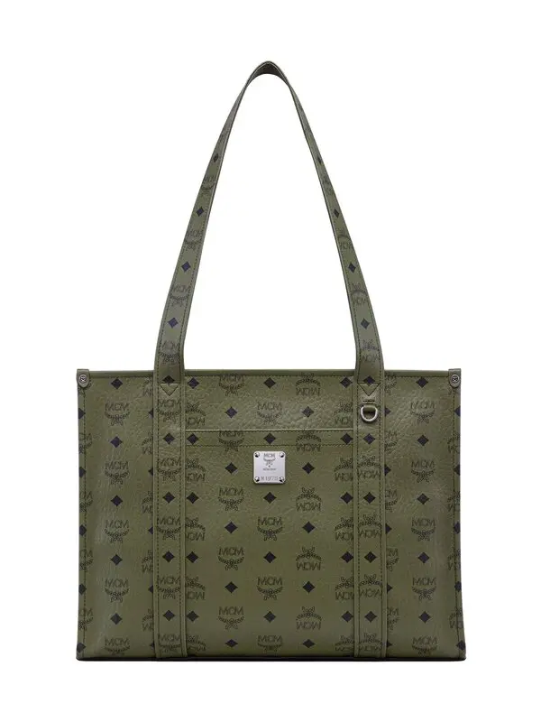 Mcm Visetos Aren School Bag Tote - Khaki Moss