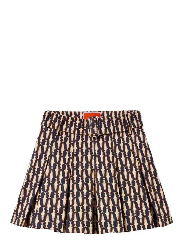 La DoubleJ Pleated Fish-print Skirt - Blue