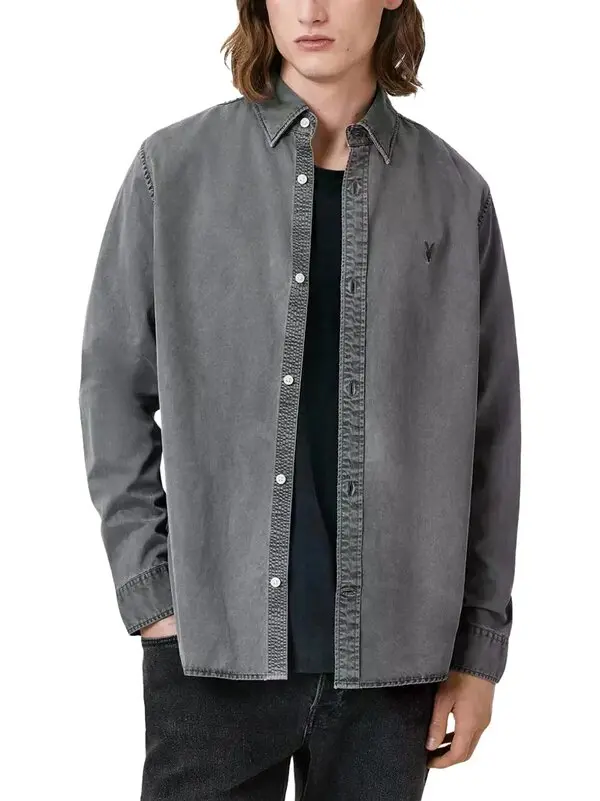 ALLSAINTS Bodhi Logo-embroidered Button-down Shirt - Grey