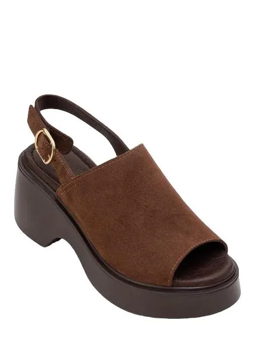FOREVER & ALWAYS SHOES Power Leather Platform Wedge Sandals - Dark Brown Suede Leather