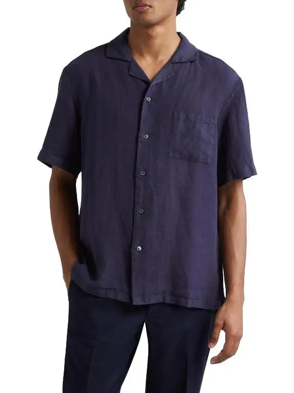 Thom Sweeney Linen Camp Shirt - Navy