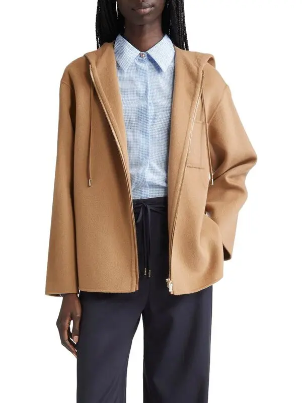 Max Mara Mini Virgin Wool Blend Hooded Jacket - Camel