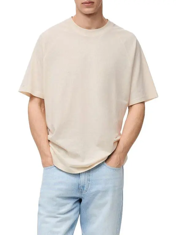 Mango Oversize Cotton & Linen Crewneck T-shirt - Sand