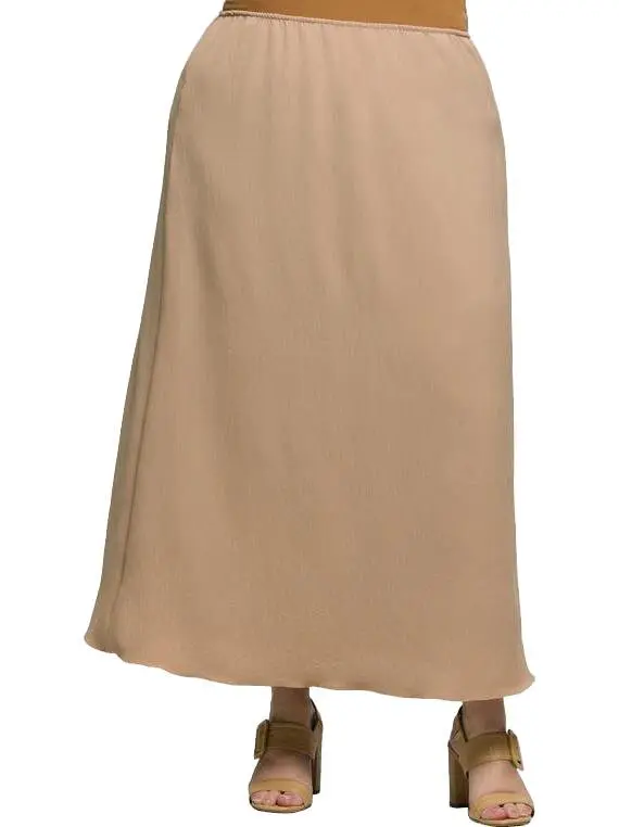 24SEVEN COMFORT APPAREL Solid Pull-on Maxi Skirt - Beige