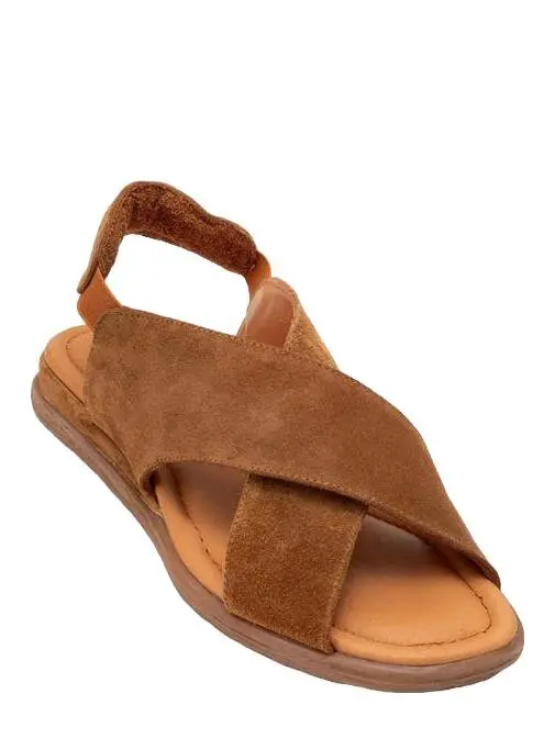 FOREVER & ALWAYS SHOES Broods Leather Slip-on Sandals - Cognac Brown Suede Leather