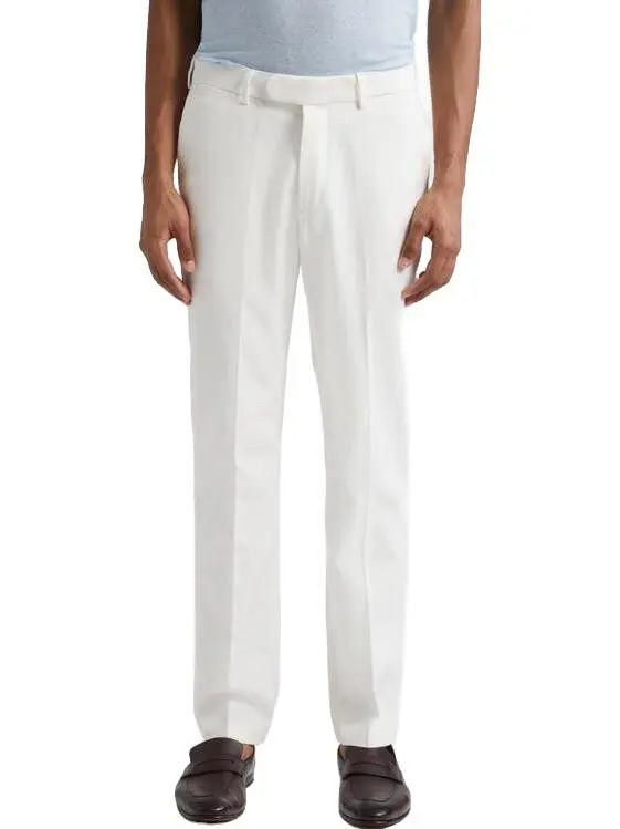 Thom Sweeney Flat Front Cotton Chinos - White