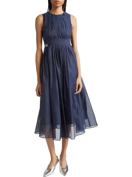 Max Mara Wally Pleated Silk Blend Organza Dress - Ultramarine