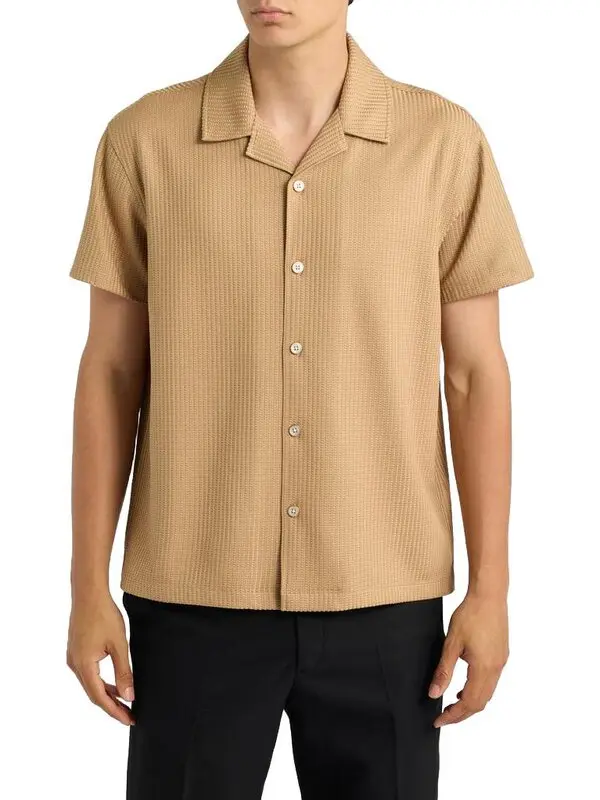 REISS Warwick Short Sleeve Woven Shirt - Camel