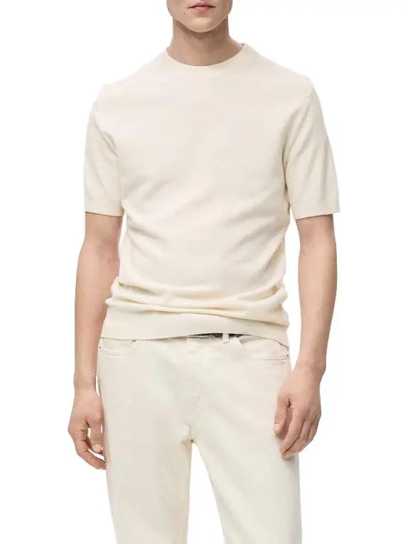 Mango Short Sleeve Crewneck Sweater - Ivory White