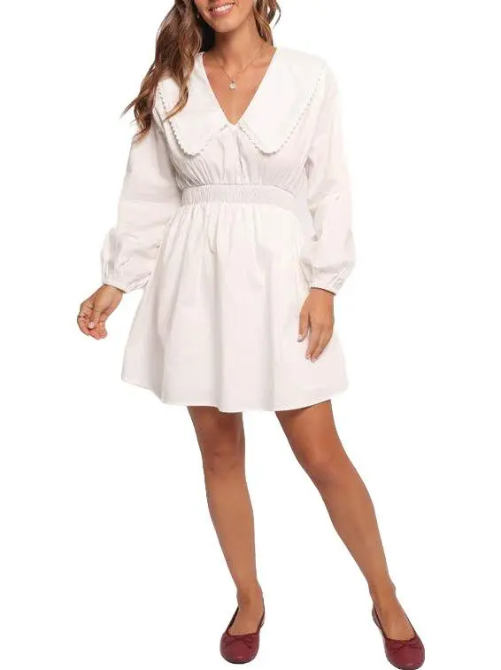 PETAL & PUP Nerida Long Sleeve Cotton Minidress - White