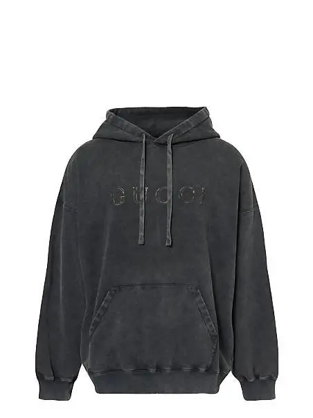 Gucci Logo-embroidered Cotton Hoody - Black