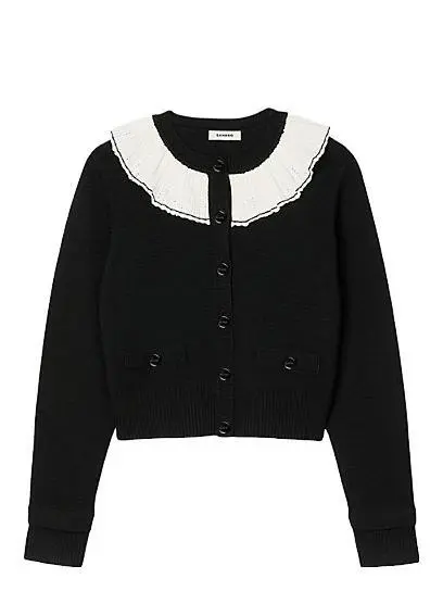 Sandro Contrast-collar Knitted Cardigan - Black