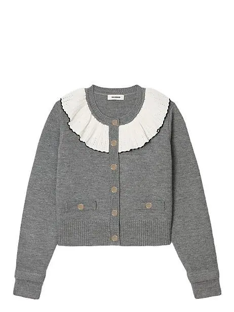 Sandro Contrast-collar Button-down Knitted Cardigan - Grey