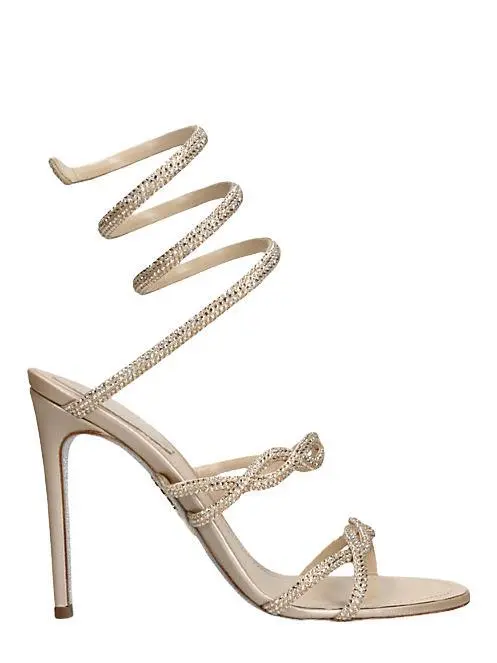 Rene Caovilla Cleo Twist 105 Crystal-embellished Heeled Sandals - Beige