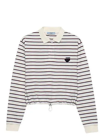 Prada Striped Logo-patch Cotton Pique Polo Shirt - Neutral