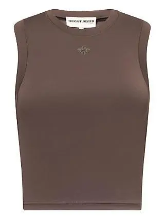 THE COUTURE CLUB Sculpting Emblem Racer Stretch-woven Tank Top - Chocolate