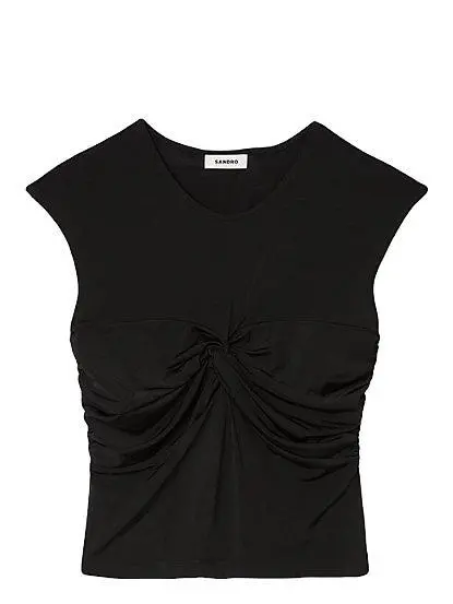 Sandro Draped Round-neck Stretch-woven T-shirt - Black