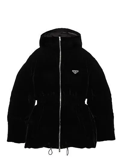 Prada Logo-badge Padded Velvet Down Jacket - Black