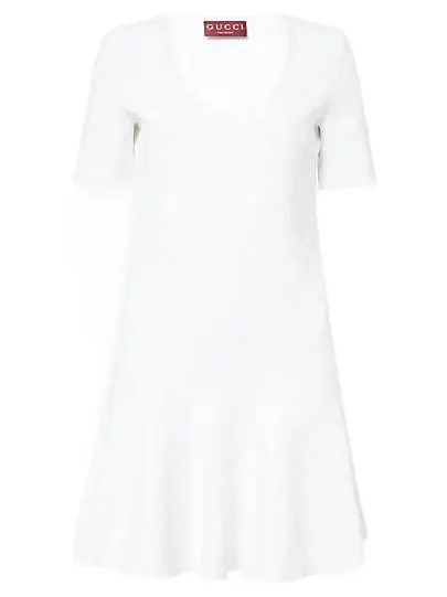 Gucci Monogram Pleated Knitted Mini Dress - White