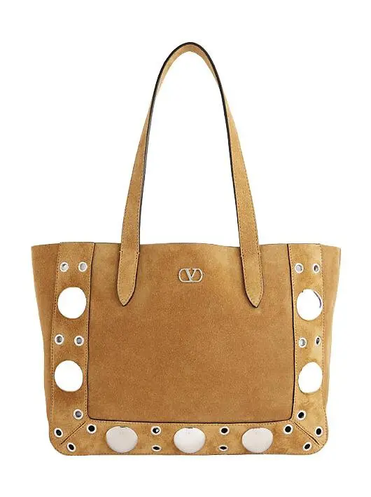 Valentino Garavani Nellcôte Small Suede Tote Bag - Havana Beige