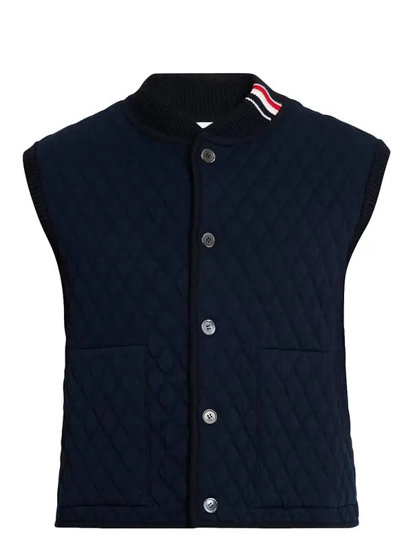 Thom Browne Wool Quilted Knit Vest - Navy