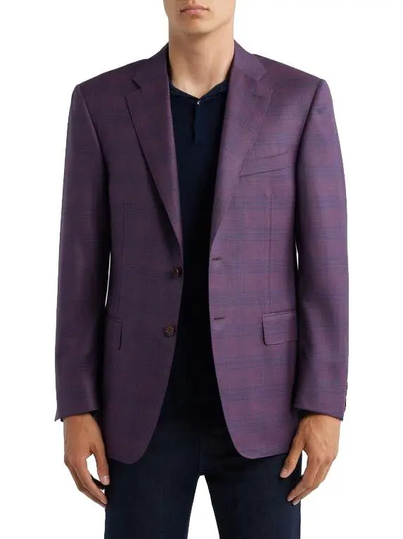Canali Siena Regular Fit Plaid Super 130s Wool Sport Coat - Dark Red