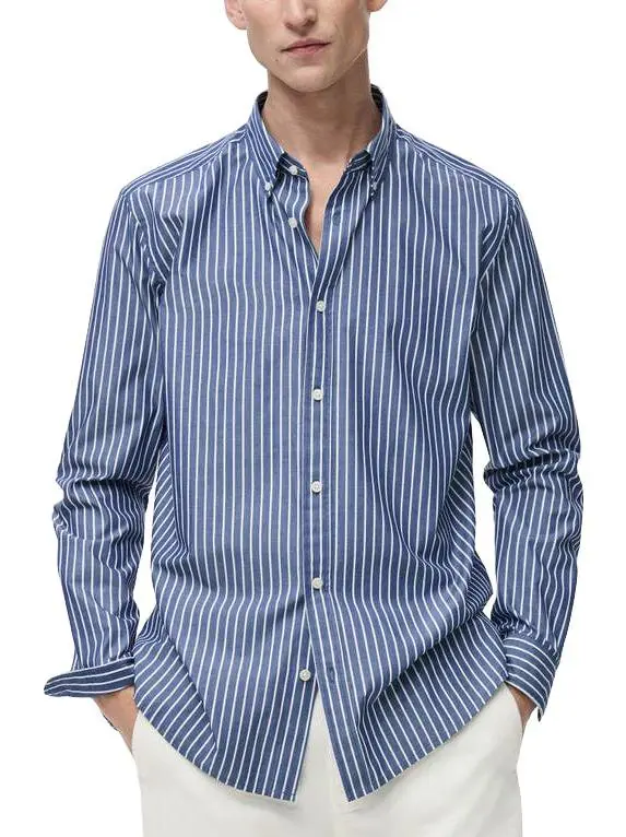 Mango Stripe Regular Fit Button-down Shirt - Dark Navy
