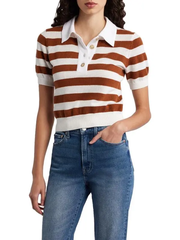 FRAME Striped Cashmere And Cotton Polo - Chestnut Multi