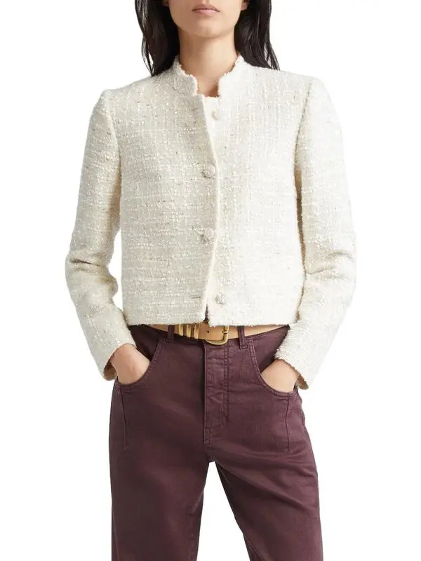 Eleventy Wool Blend Bouclé Tweed Crop Jacket - 01 White